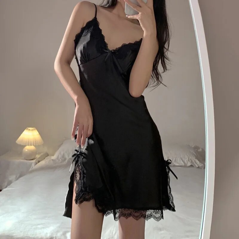 Черная ночная сорочка Bigsweety из полиэстера, XXL