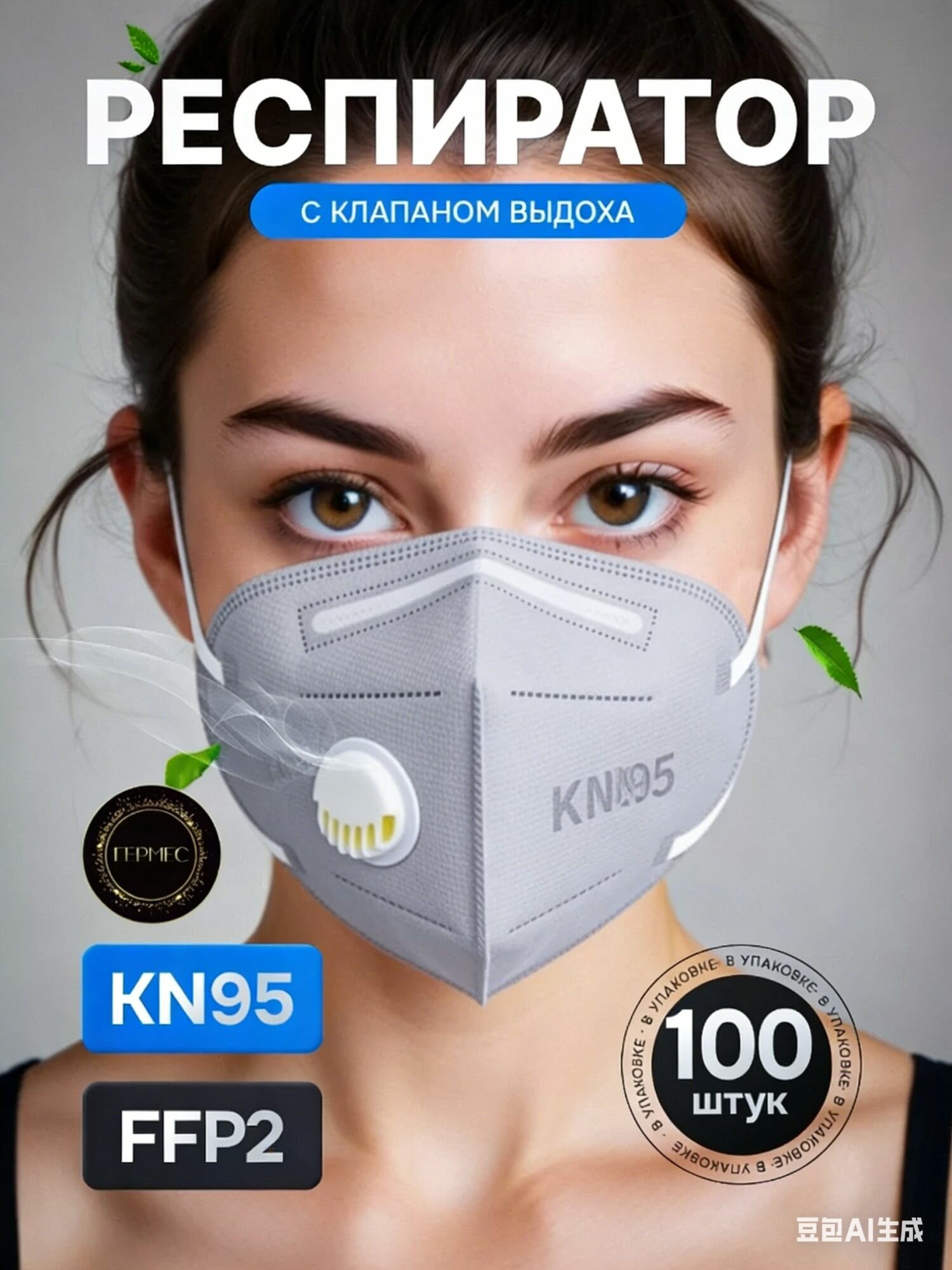 Респиратор-маска KN95, FFP2, многоразовый, с клапаном, 5 слоев, синий