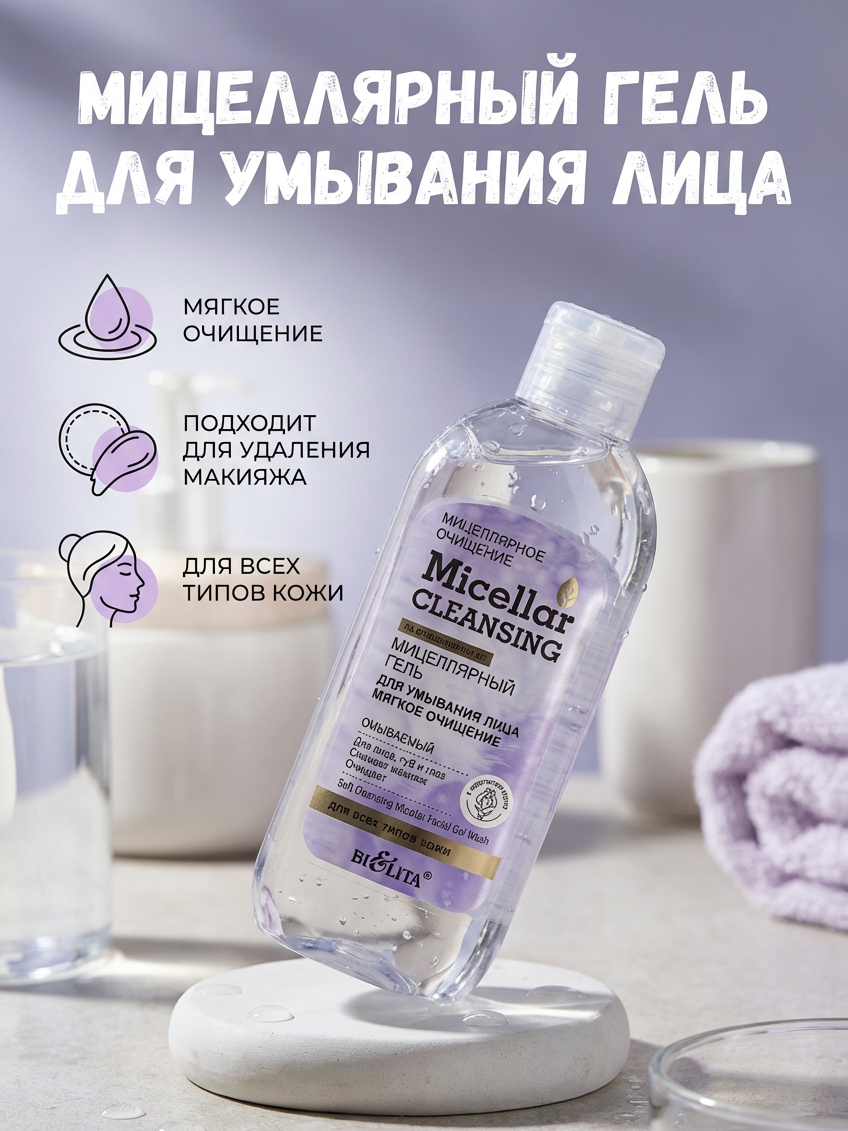 Гель для умывания Белита "Micellar Cleansing", мягкое очищение, для любого типа кожи, 200 мл
