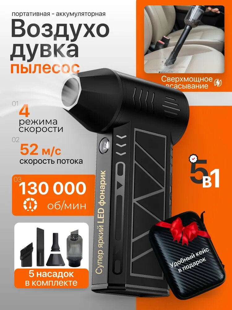 Воздуходувка пылесос турбо портативная аккумуляторная, Ветродуйка с функцией пылесоса / Воздуходувка для компьютера, Турбовентилятор. Фен для мангала
