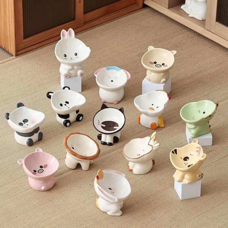 Подставка для миски I LIKE GIFT, 2 шт, керамика, для кошек и собак, набор двойных пончиков желтого и синего цвета — фото 1