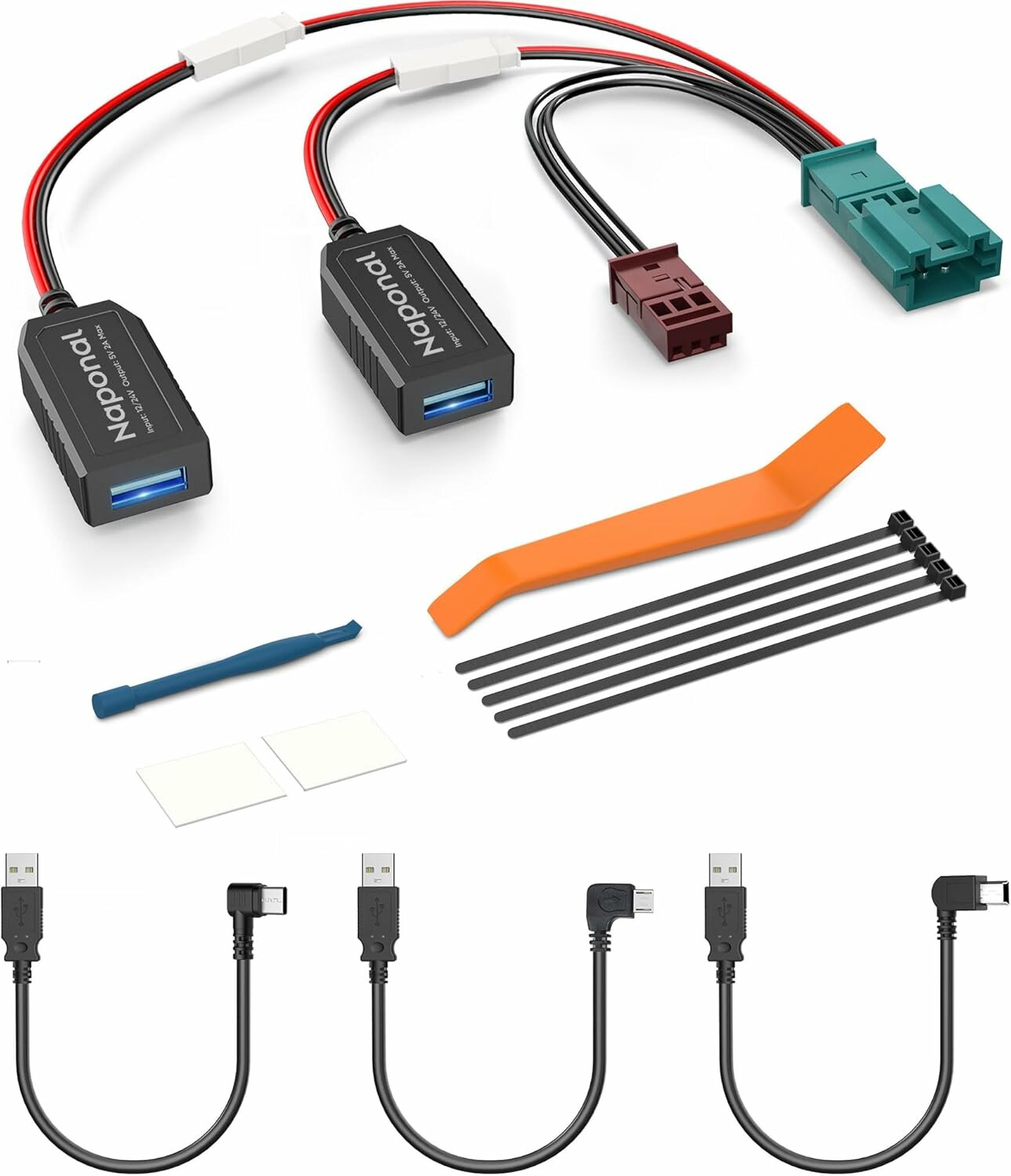 Адаптер питания GPS-регистратора (3-контактный разъем типа F), зеркальная камера, радар, зарядная станция, кабель для за