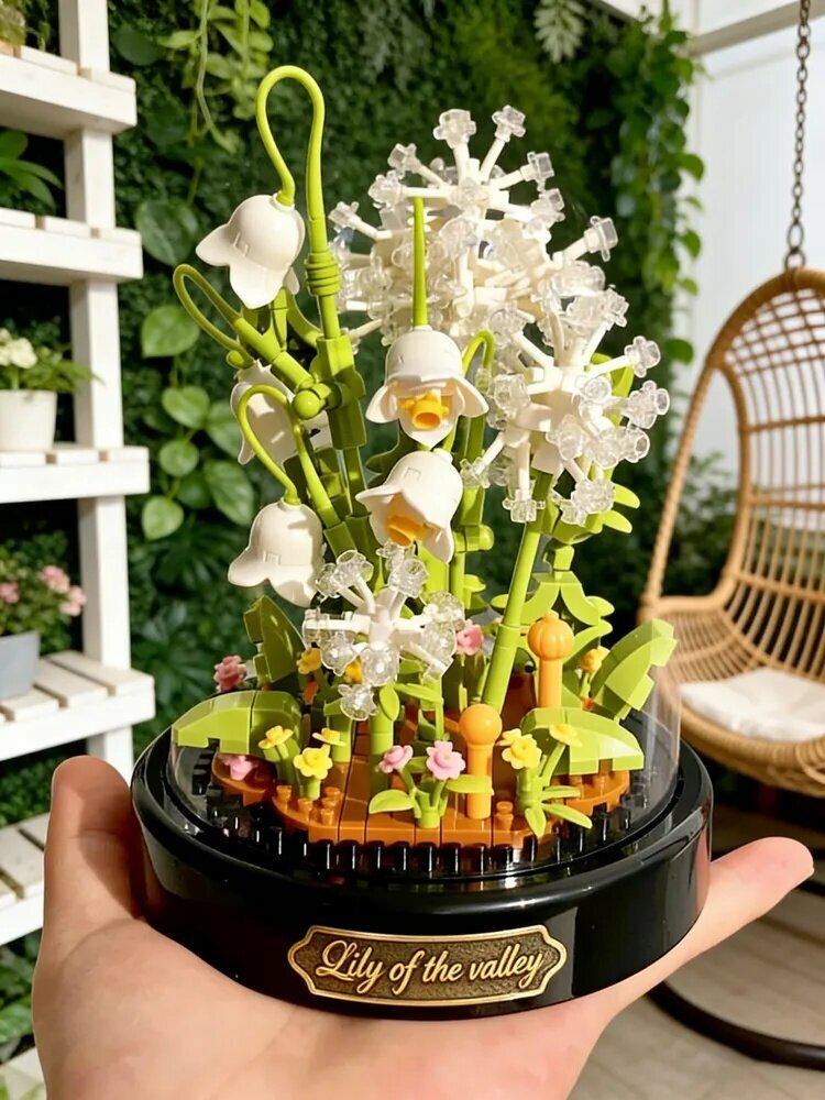 Конструктор 3D, Ландыши из кирпичиков, 520 деталей, с колбой, вечный цветок, мини-блоки, подарок