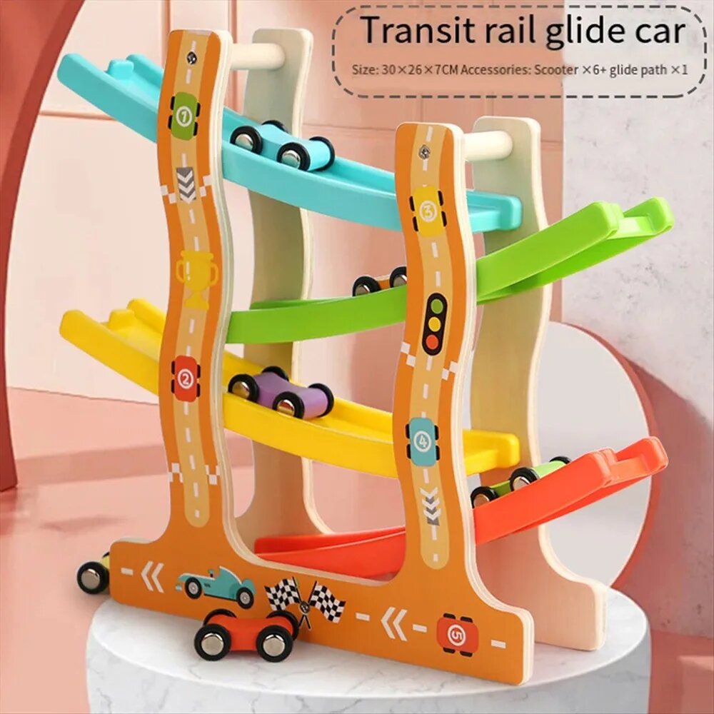 Деревянные гоночные горки, машинки, трек, парковка, игрушки, скользящая лестница