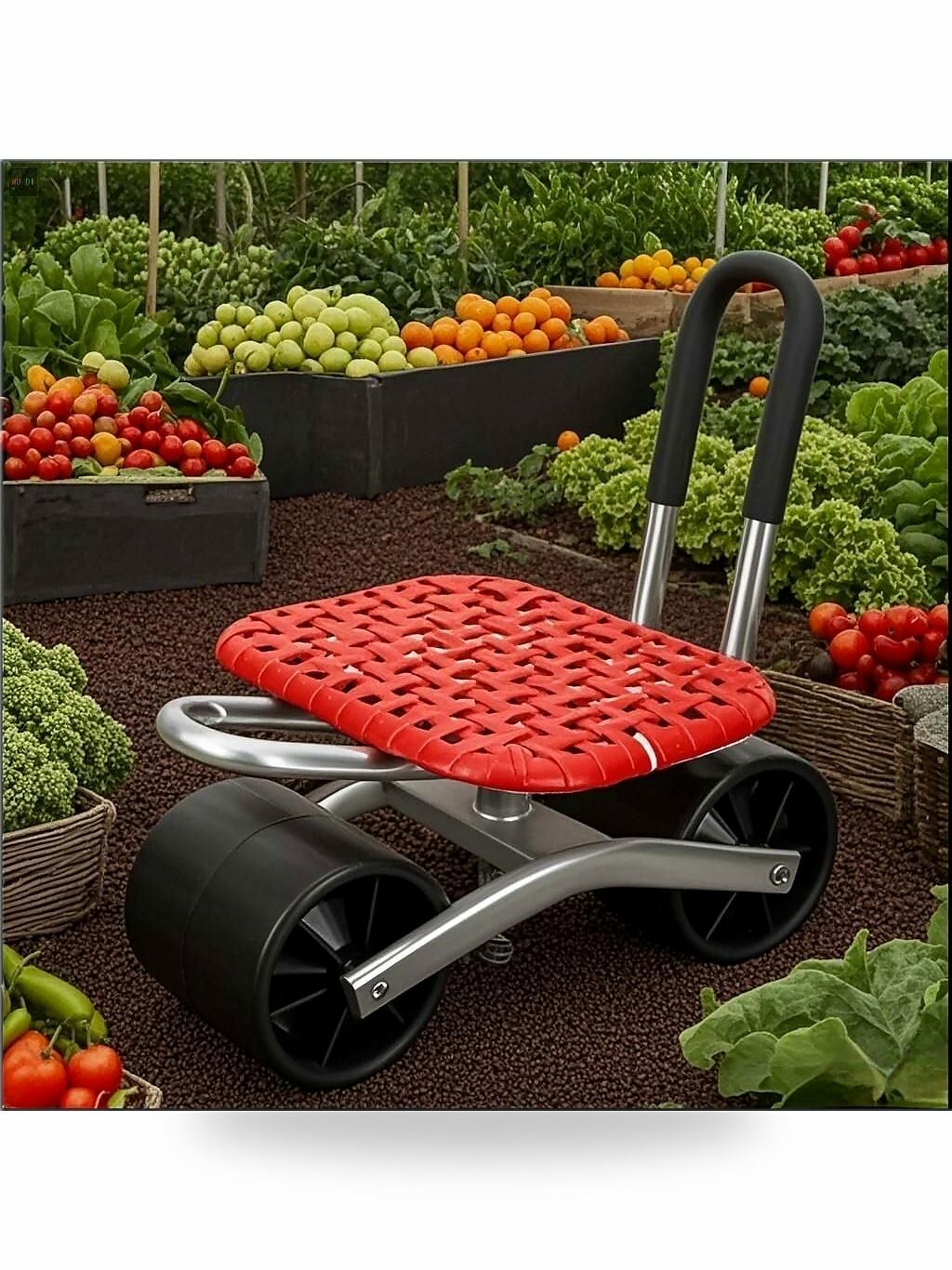 Садовая скамейка на колесах, металл, 44х32 см, регулируемая высота