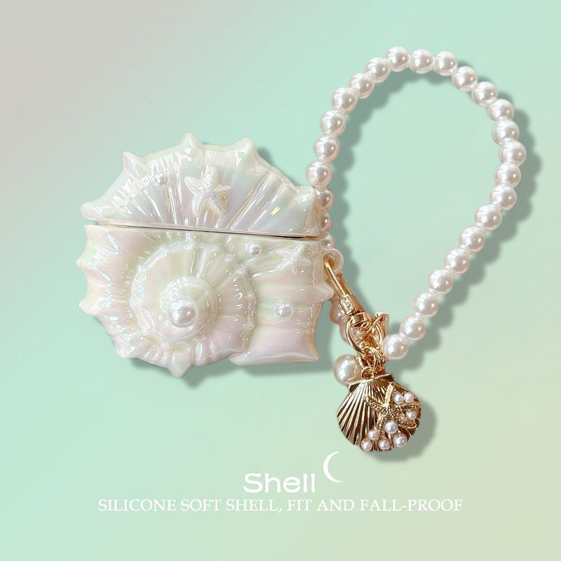 Чехол для наушников Huawei FreeClip с жемчужной ракушкой и цепочкой, лазерный блеск, защитный футляр для гарнитуры