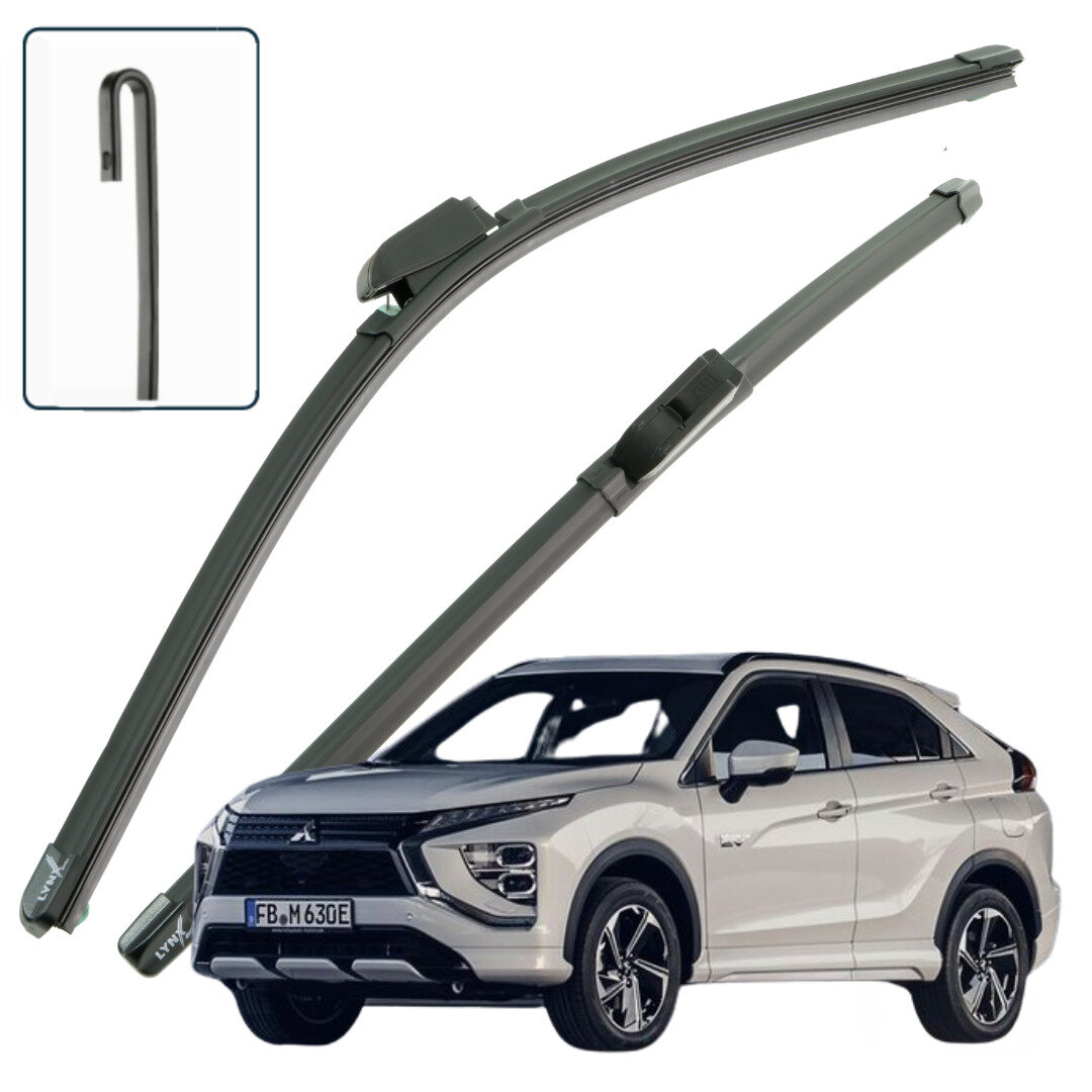 Дворники Mitsubishi Eclipse Cross GK1W / Митсубиси Эклипс Кросс рест. 2020 / 2021 / 2022 Щетки стеклоочистителя бескаркасные автомобильные LYNXauto 600мм-500мм к-т 2шт.