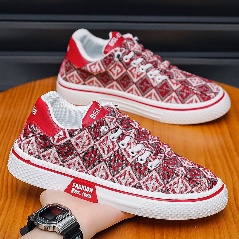 MOOCIE Мужские повседневные кеды из парусины с принтом, низкие кроссовки для студентов и подростков, удобные, универсальные, стильные спортивные кроссовки. EU:40