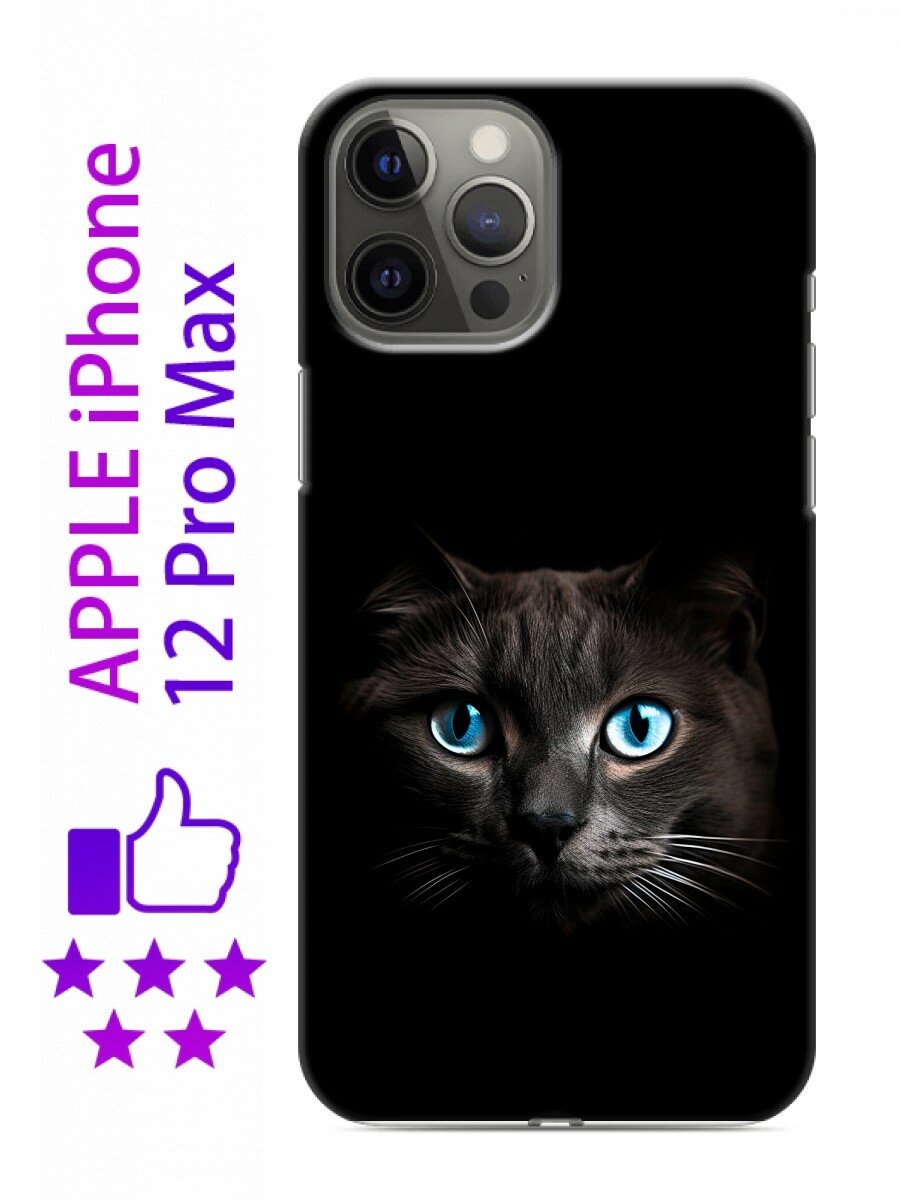 Чехол для Iphone 12 Pro Max с принтом Черный котик в темноте (Айфон 12 Про Макс)
