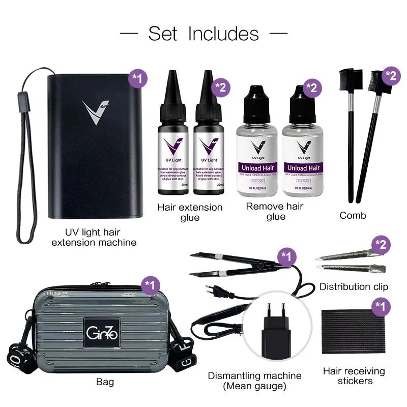 Полный набор для UV-наращивания волос Набор для УФ-наращивания волос ,6бутылки клея