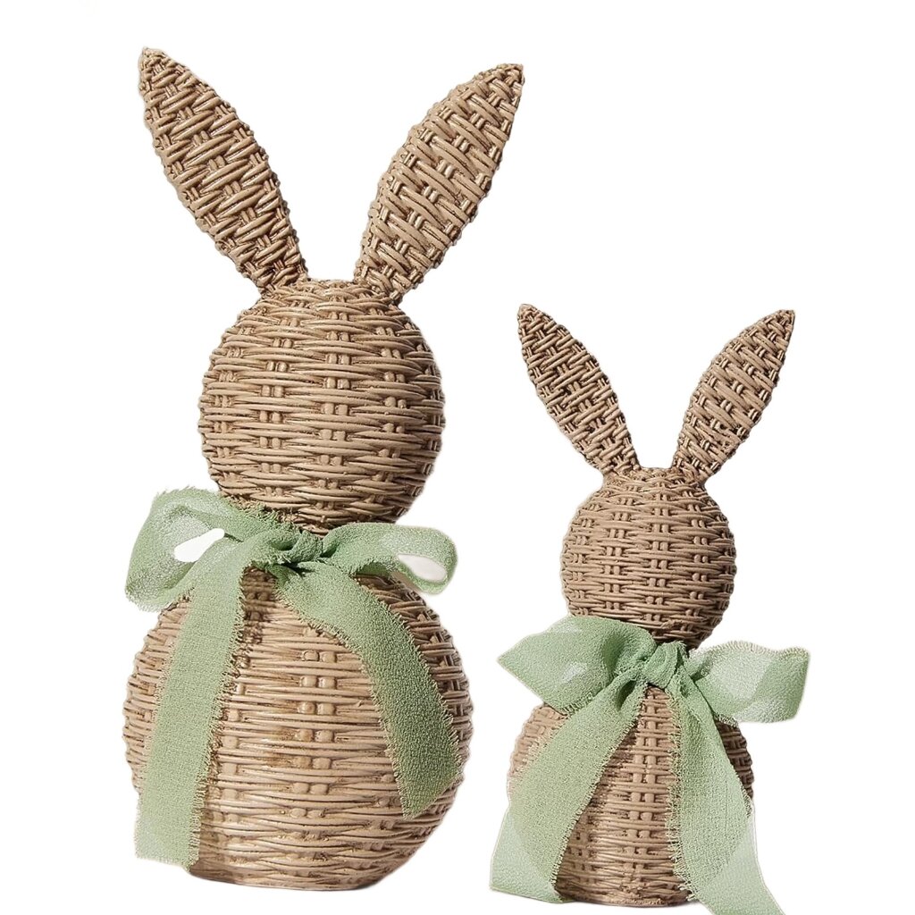 2 части пасхального украшения имитация ротангового кролика украшение домашнего рабочего стола decoration-зеленый