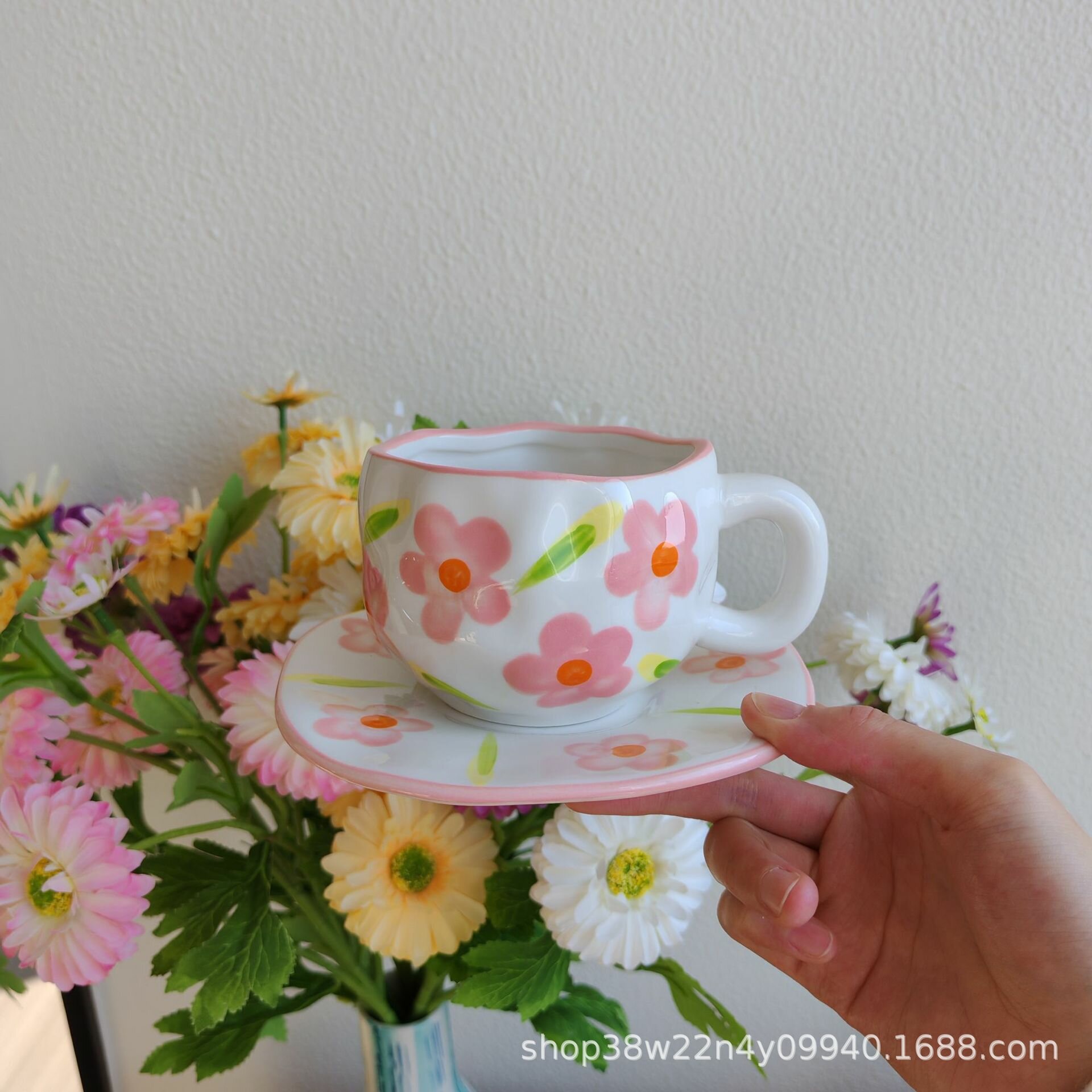 Керамическая кружка с ручной росписью в виде сердца, кофейная чашка нестандартной формы, милая чашка для завтрака, чашка для воды.