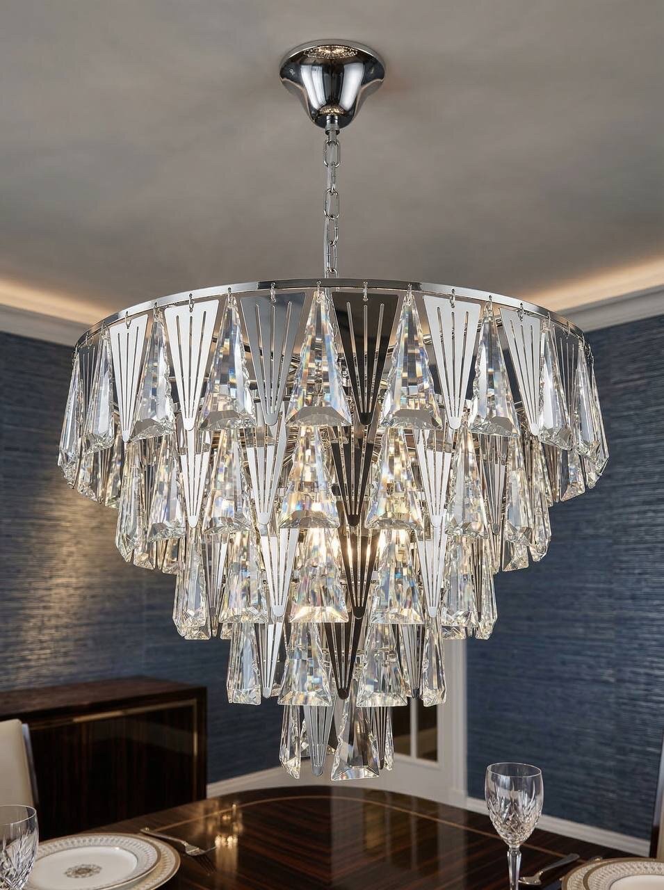 Люстра подвесная, в цвете хром, хрустальная Свет Столицы, до 16-18 кв. м, люстра с сменными лампочками, цоколь E14