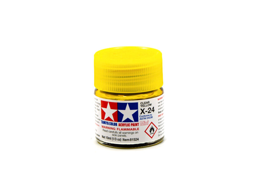 X-24 Clear Yellow gloss, acrylic paint mini 10 ml. (Жёлтый Прозрачный глянцевый) Tamiya 81524