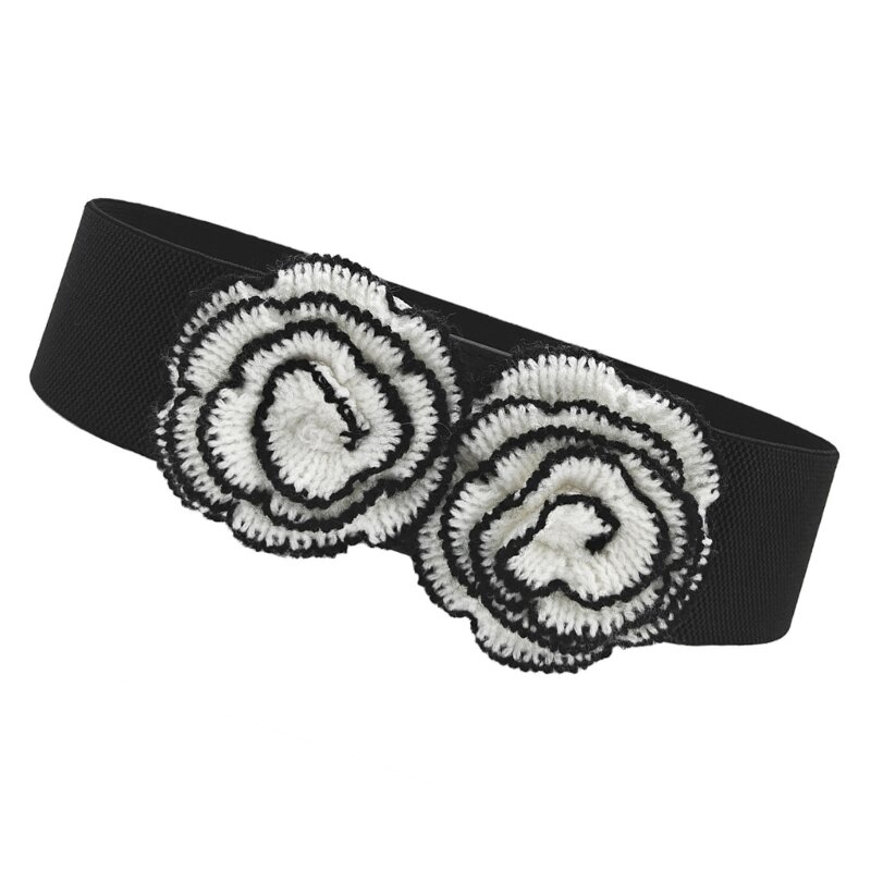 Регулируемый Пояс Для Подтягивания Талии Эластичный Поддерживающий Эластичный Пояс Для Повседневной Носки Фитнес-Зал Классический Черный Вязаный Цветок