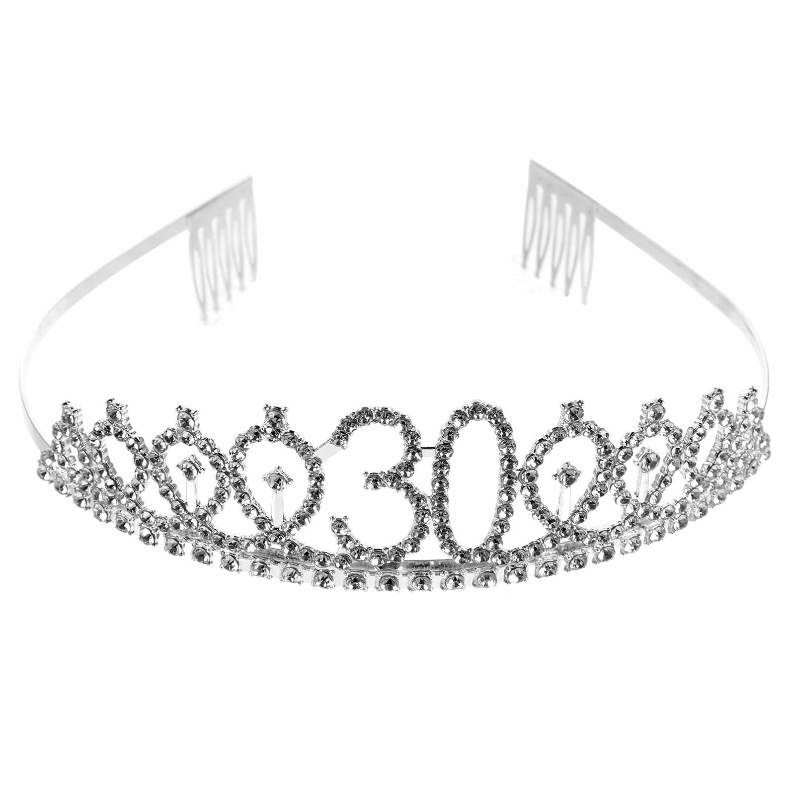 Серебристая корона-диадема с кристаллами и гребнями для украшения волос на 30-летие