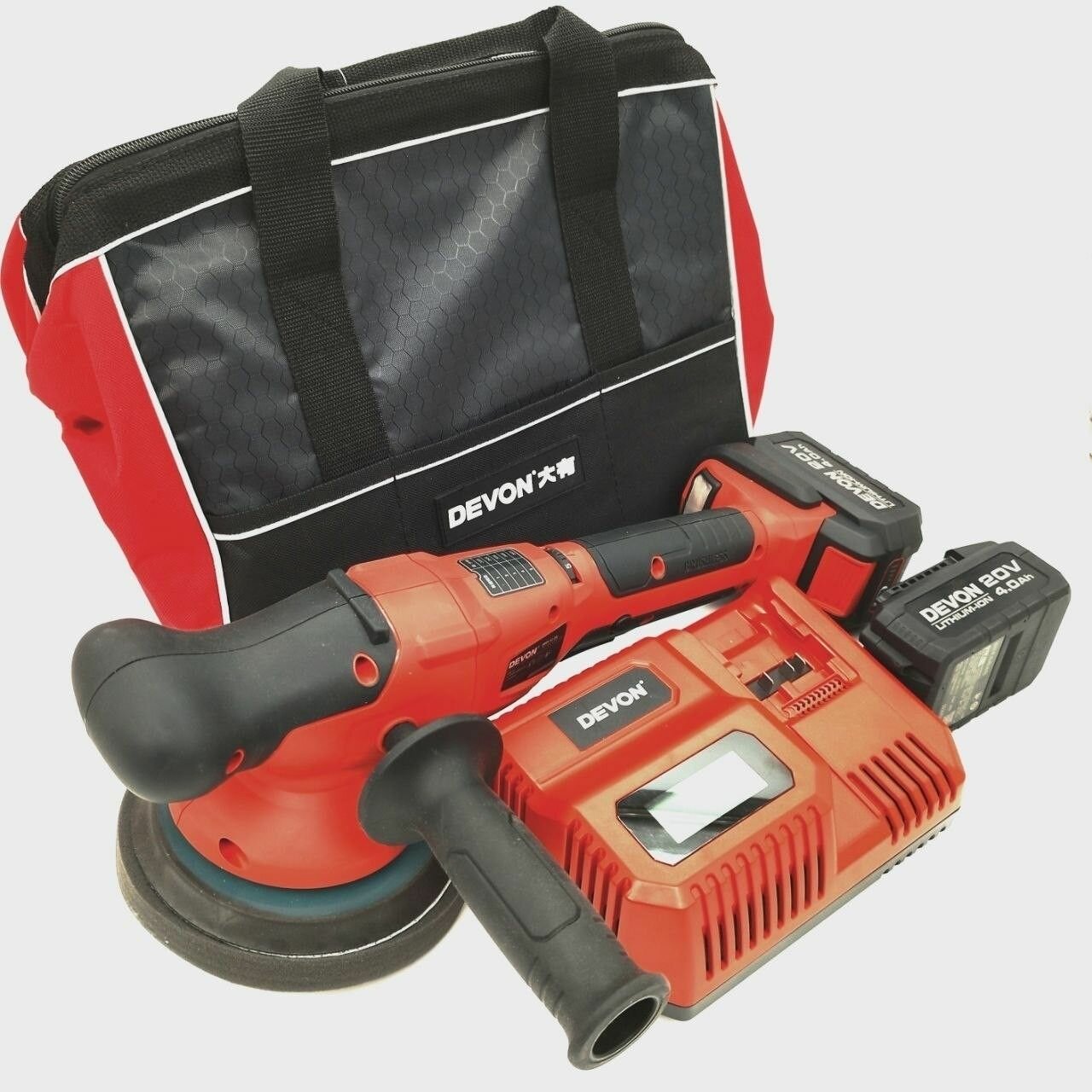 Аккумуляторная полировальная машина DEVON, 2 АКБ 4 Ач, З/У, сумка, 2001-LI-20-SET