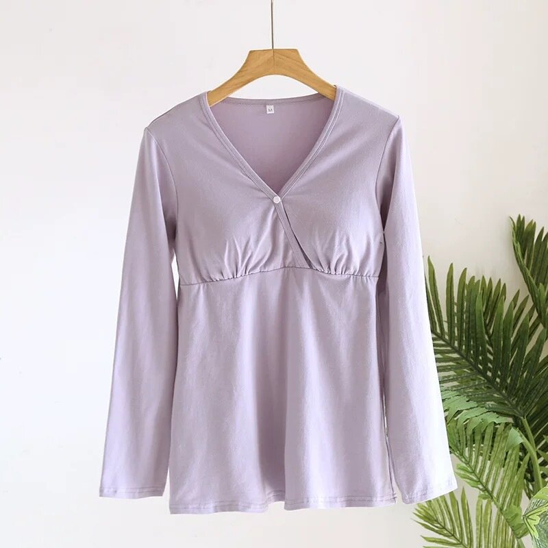 Комплект термобелья для беременных без бюстгальтера, из чистого хлопка, с вкладышами для груди, послеродовая одежда, домашняя одежда.