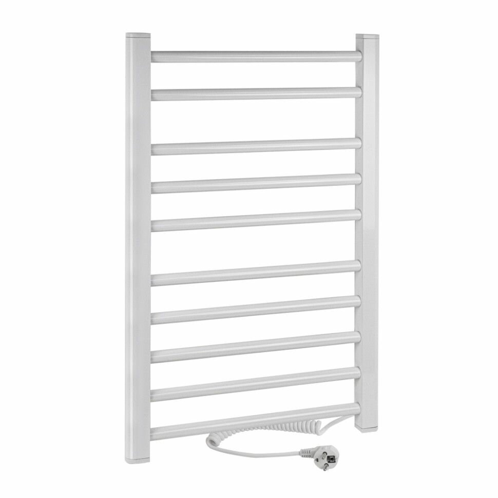 Полотенцесушитель электрический, лесенка, 500 х 800 х 90 мм,10 перекладин, 115 W, из алюминия, цвет белый. BRIMIX