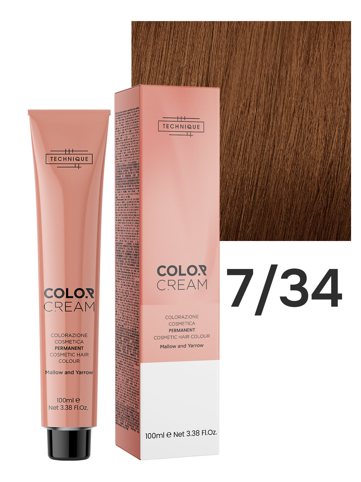 Перманентная крем-краска для волос Technique Color Cream Permanent Cosmetic Hair Colour 7.34 Русый Золотисто-медный, 100 мл