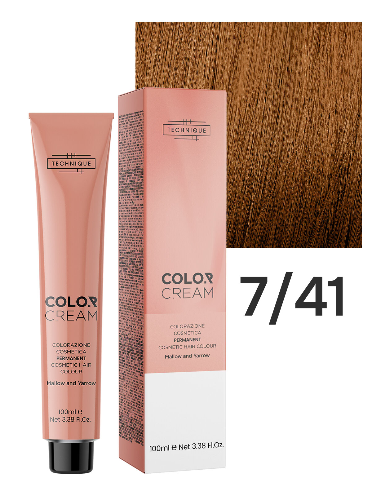 Крем - краска для волос профессиональная Technique Color Cream Permanent Cosmetic Hair Colour 7.41 Русый Медный холодный, 100 мл