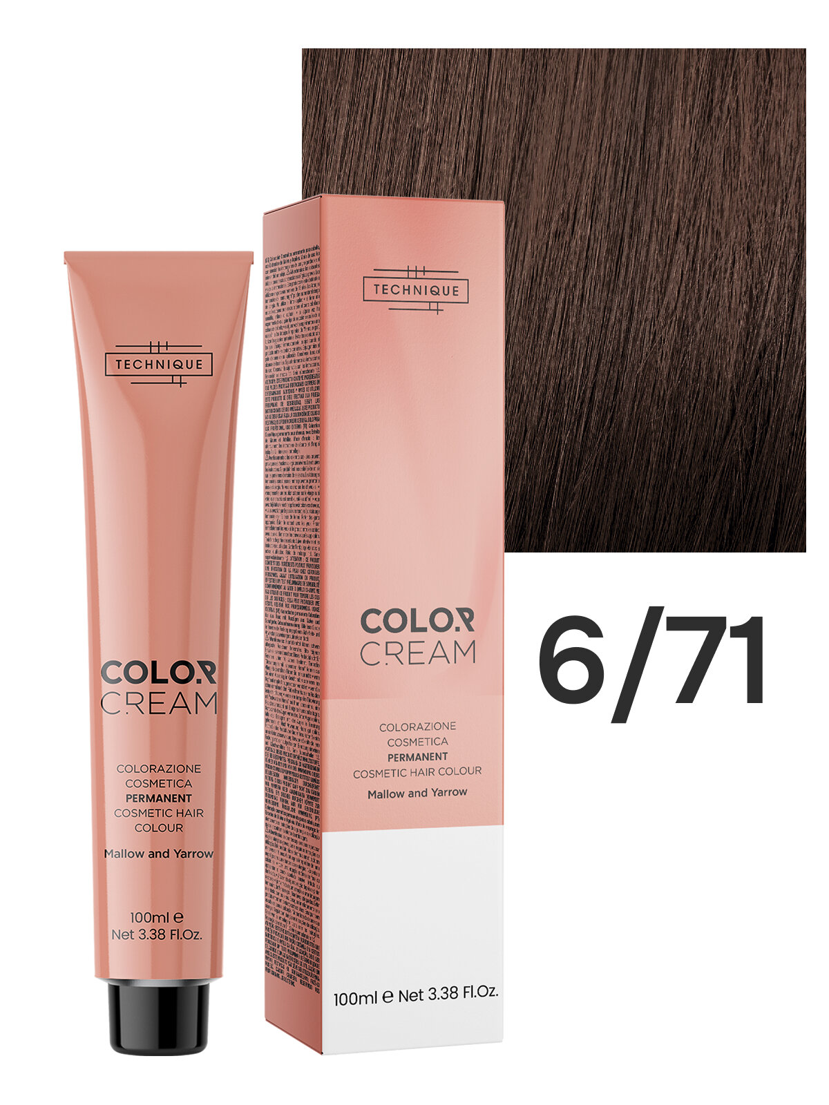 Крем - краска для волос профессиональная Technique Color Cream Permanent Cosmetic Hair Colour 6.71 Темный русый Коричнево-пепельный, 100 мл