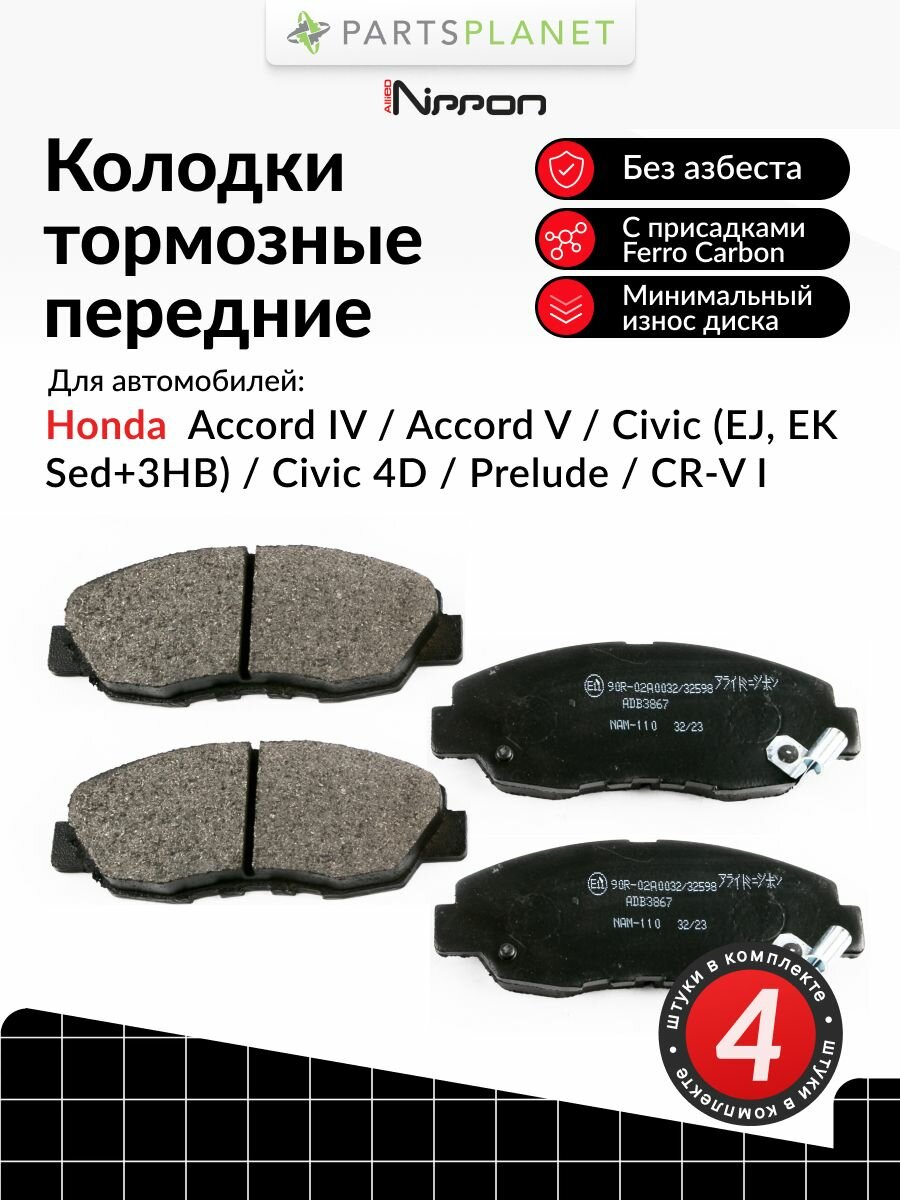 Тормозные колодки передние на Хонда Аккорд, Цивик, Срв