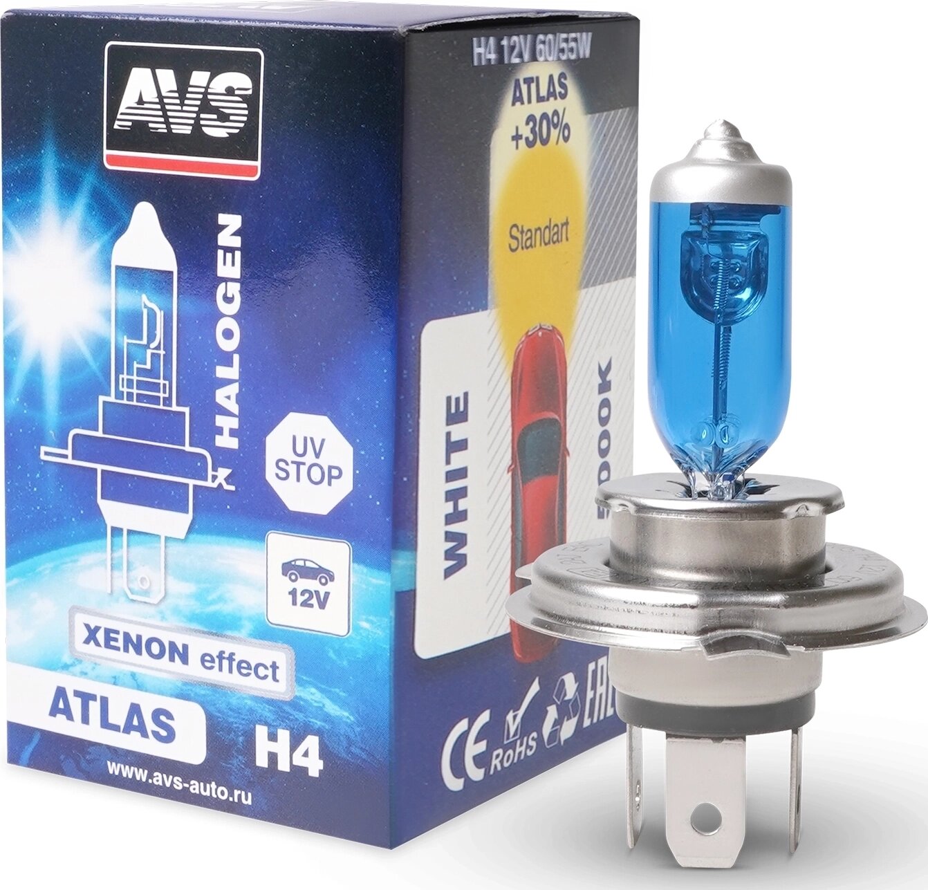 Галогенная лампа AVS ATLAS BOX/5000К/ H4.12V.60/55W. коробка 1