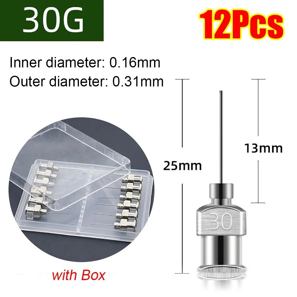 Набор игл для клея 12 шт, сталь, 8Г-30Г 12Pcs 30G