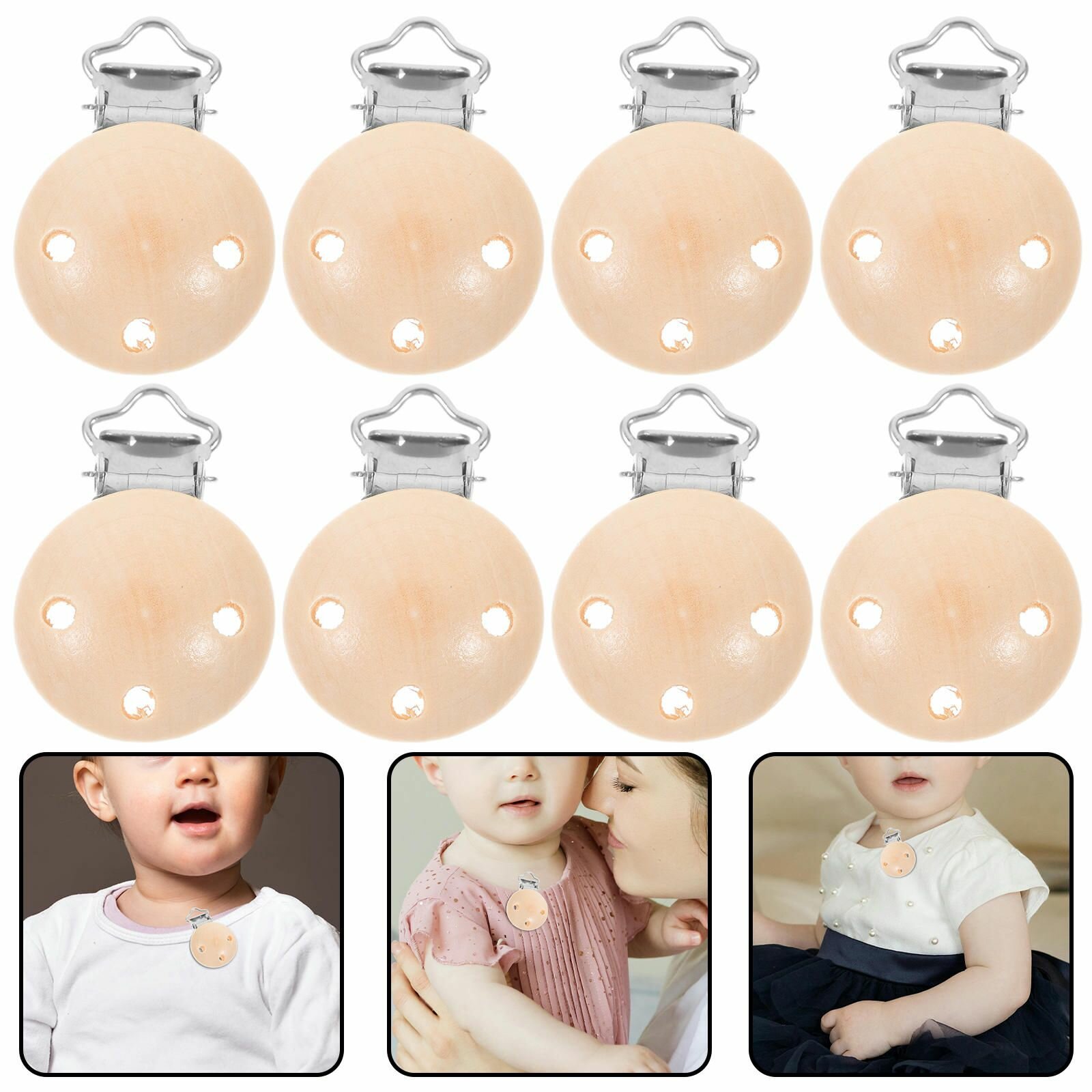 Деревянные бежевые прищепки для сосок из дерева с железными деталями, набор 8 шт для декора