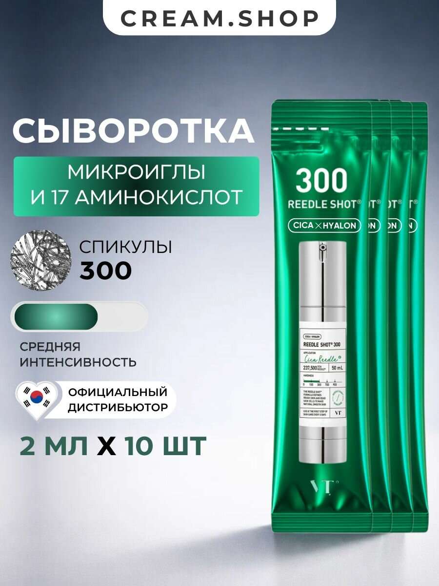 Интенсивная сыворотка с микроиглами и центеллой VT Cosmetics Cica Reedle Shot 300 2 мл х 10 шт
