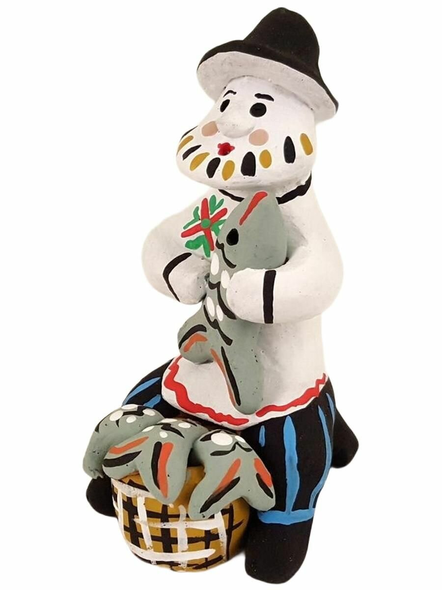 Мужик с рыбой (3), Каргопольская глиняная игрушка, ручная авторская работа