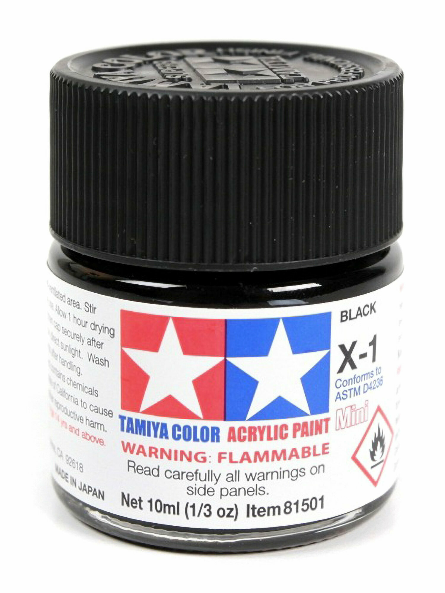 Краска акриловая Tamiya Color X-1 Black 81501 черная глянцевая, 10 мл