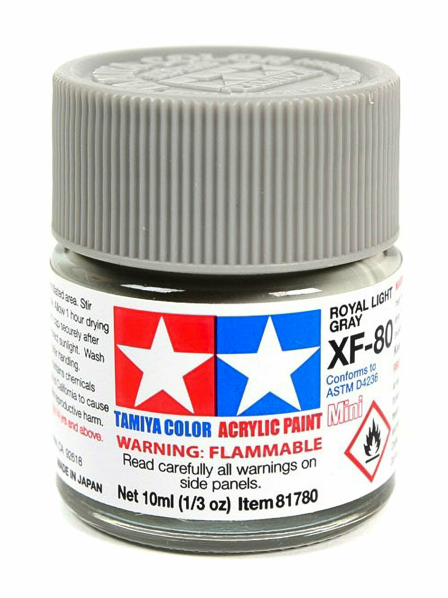 Краска акриловая Tamiya Color XF-80 Royal Light Grey 81780 королевская светло-серая матовая, 10 мл