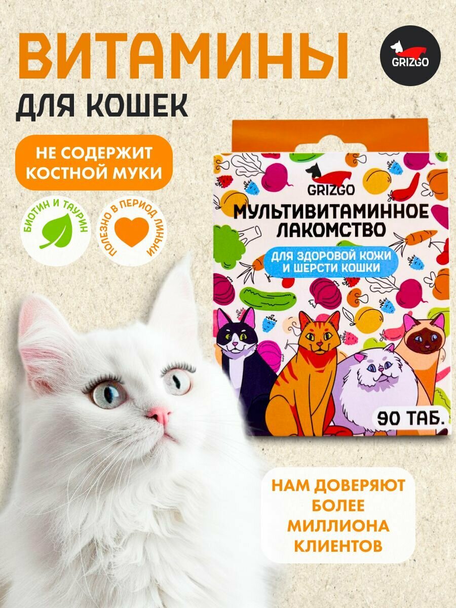Витаминное лакомcтво для кошек здоровье кожи и шерсти 90 таб.