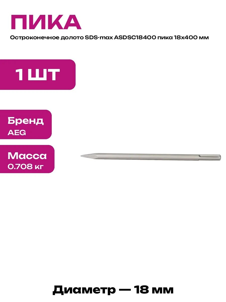 Долото стальное SDS-max ASDSC18400 пика 18х400 мм оснастка