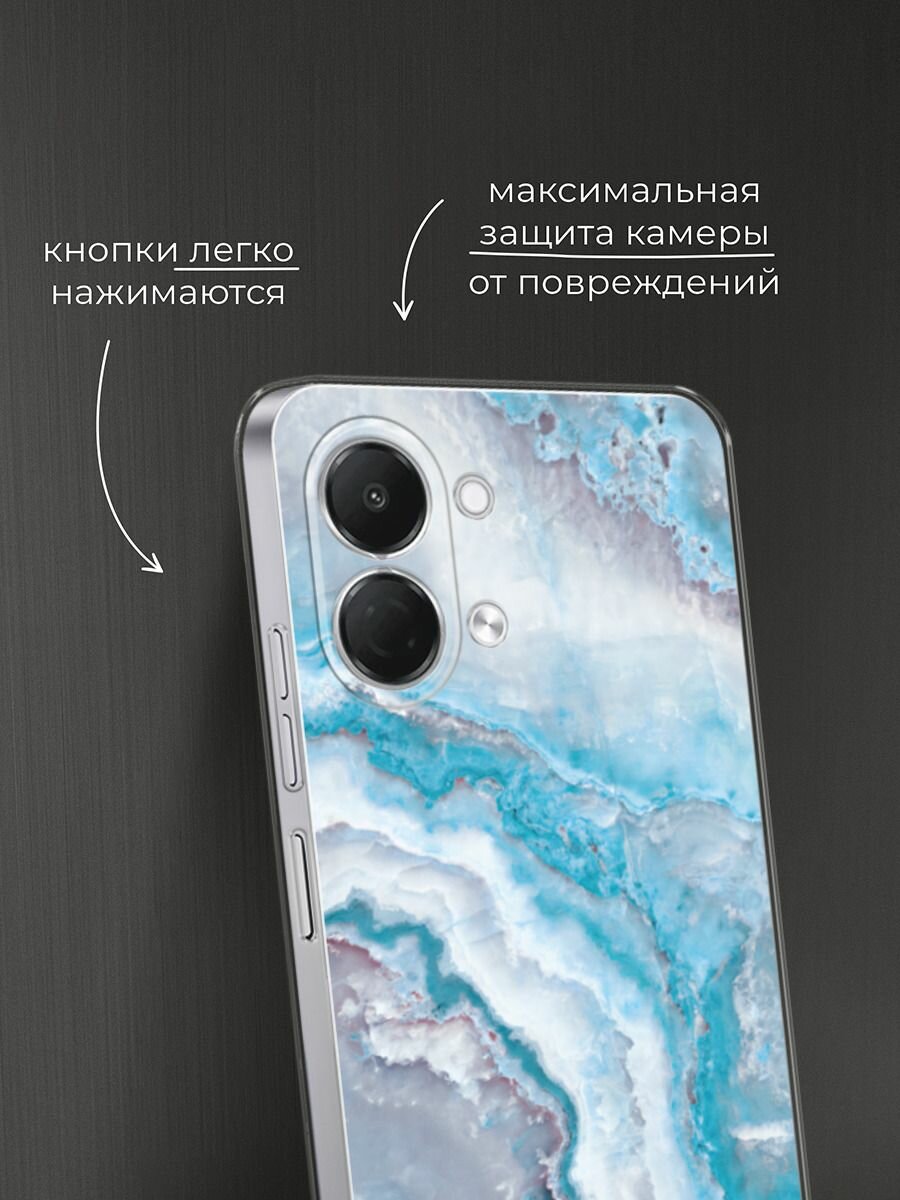 Чехол на Tecno Spark Go 3 / Текно Спарк Го 3 с принтом Нежно-голубой мрамор — фото 1