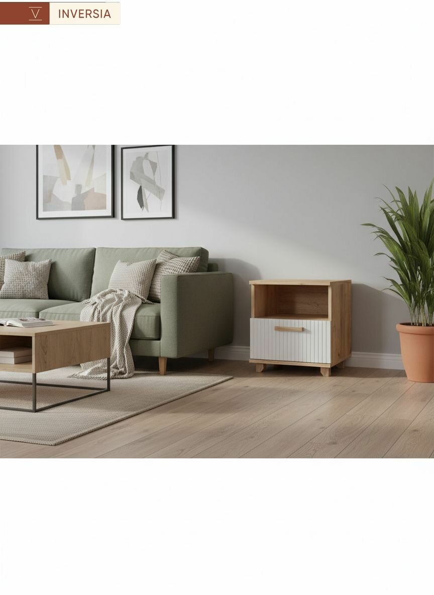 Прикроватная тумба INVERSIA "Гард", ЛДСП, напольный тип установки, белая/дуб вотан