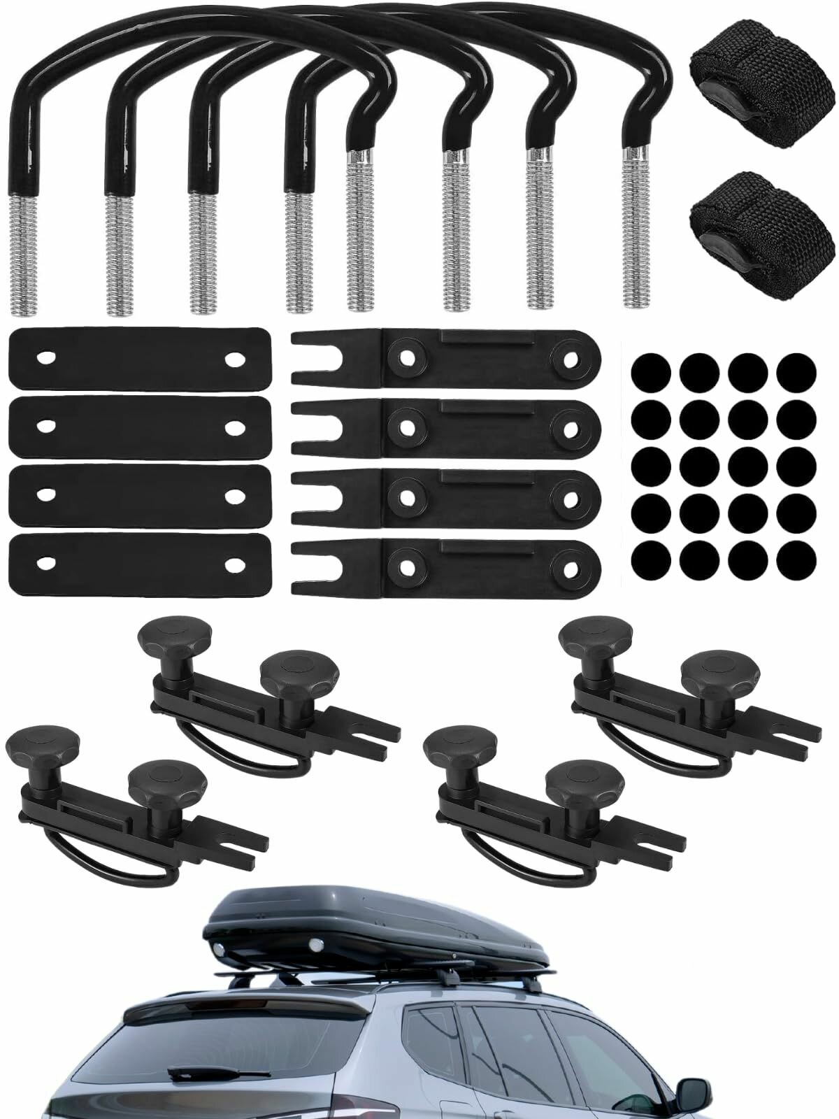Комплект Крепления Бокса на Крышу (4 шт) - U-образные Хомуты 85 мм с Гайками и Ремнями, Универсальный Антикоррозийный Монтажный Набор для Авто/Фургонов