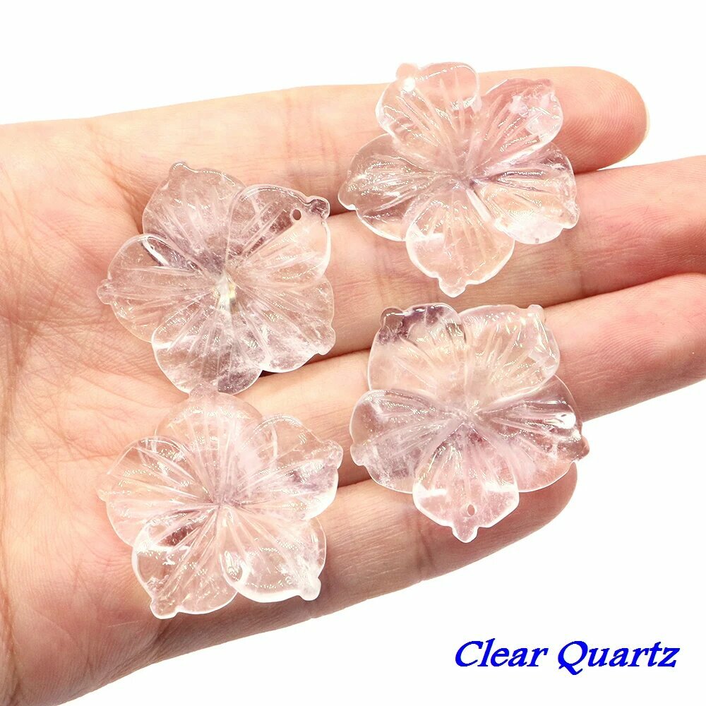 Подвеска Clear Quartz, резная цветок, 1pc