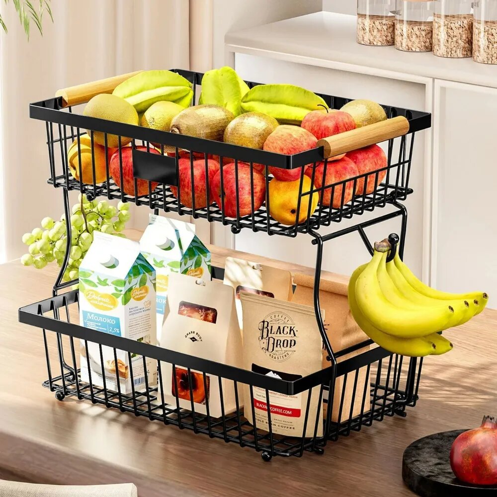Фруктовница белого цвета из ABS пластика, 1 шт. Двухъярусная корзина для фруктов, 41x29 см — фото 1