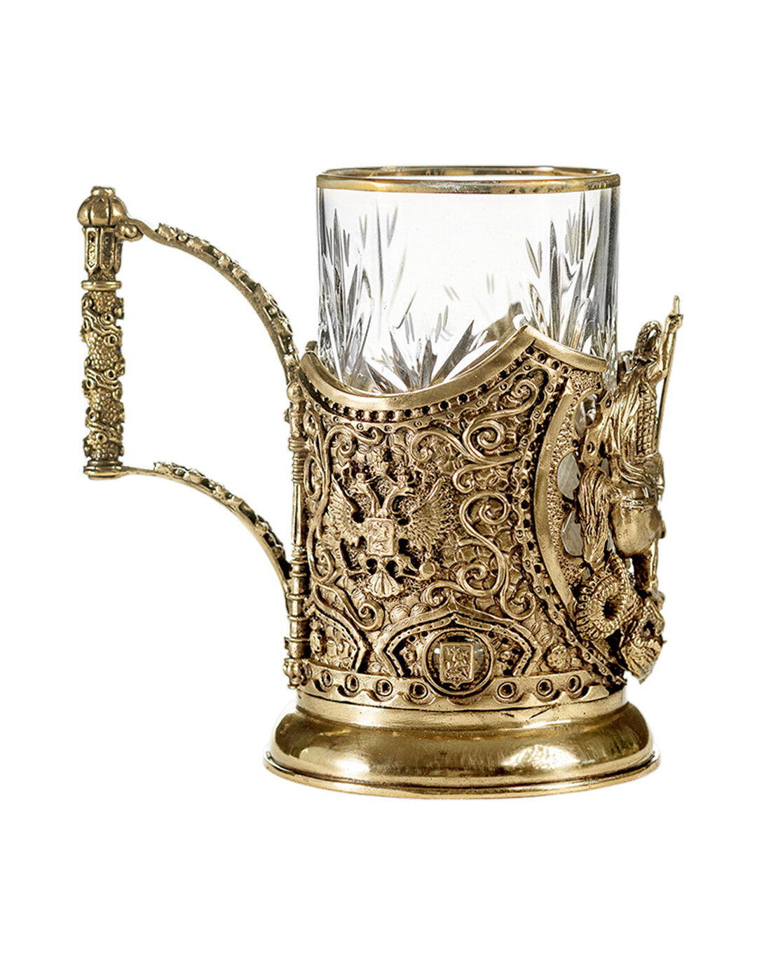 Подстаканник "Георгий Победоносец", объемный, литье, хрусталь.