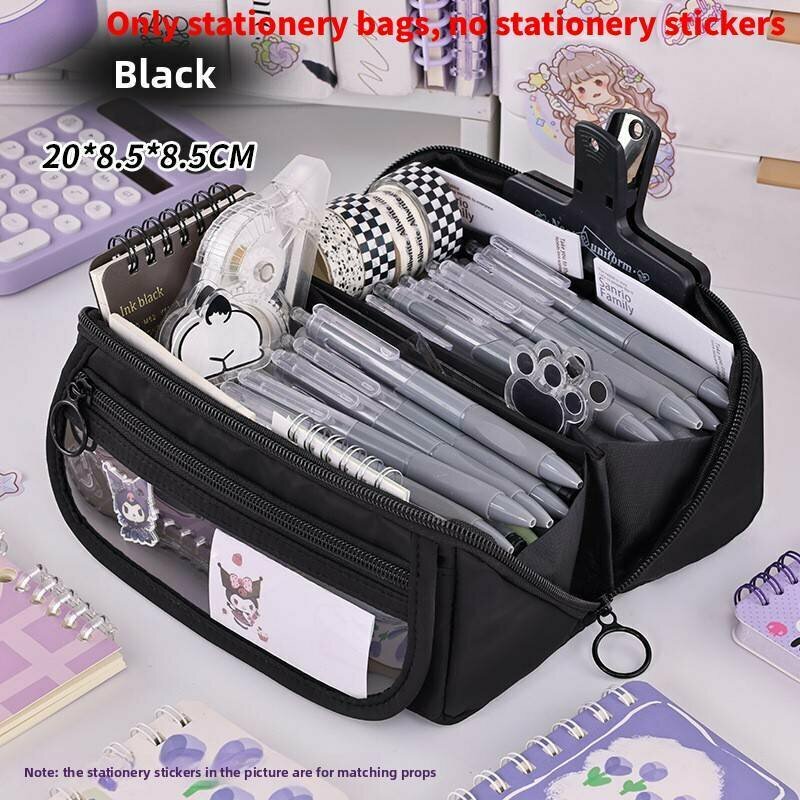 Пенал прозрачный большой объем с призматическим дизайном для учеников средней школы и подростков черный