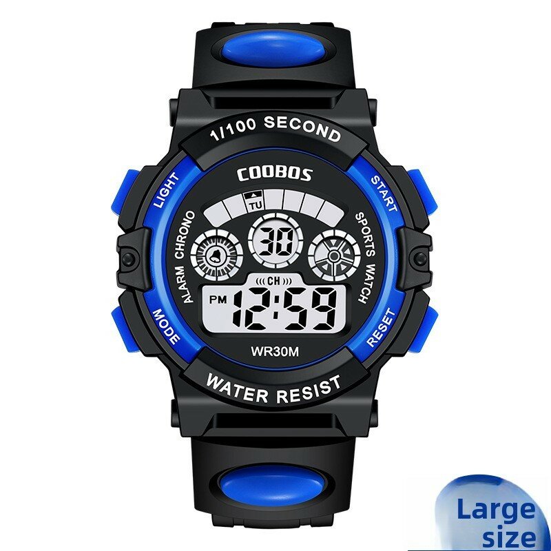 Детские электронные и аналоговые часы водонепроницаемые с подсветкой для школы и игр синий