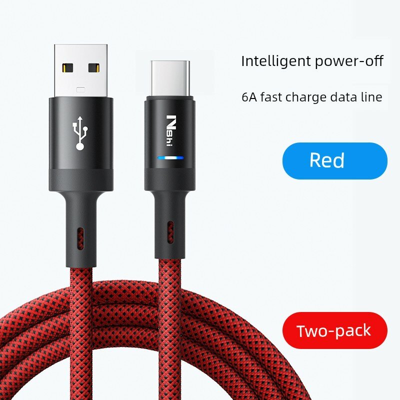 YUSHEDA 100W умный выключатель USB-C кабель для быстрой зарядки 2-упаковка 1.5м красный для Xiaomi Huawei Honor