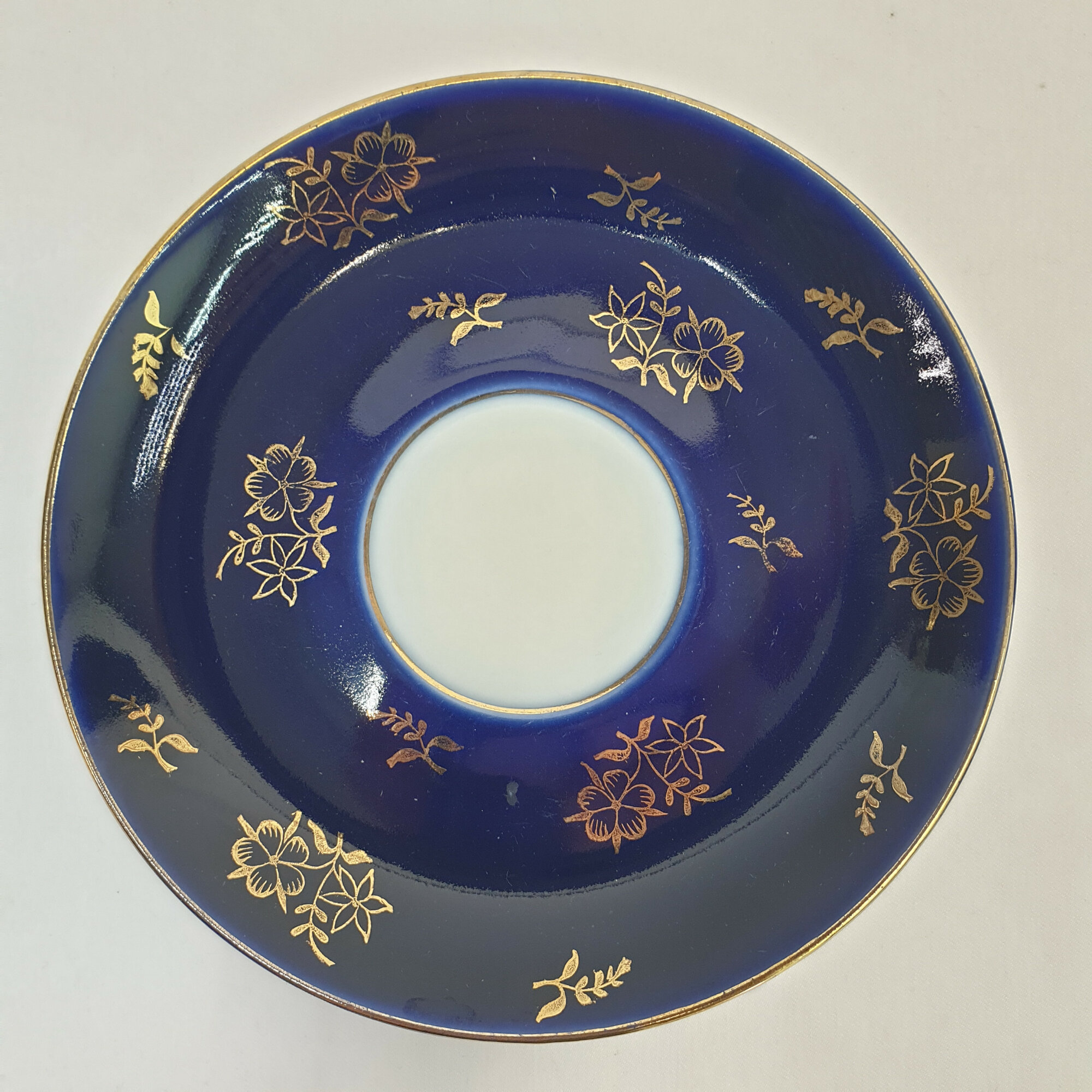 Винтажное блюдце кобальт ЛФЗ, фарфор 15 см, СССР