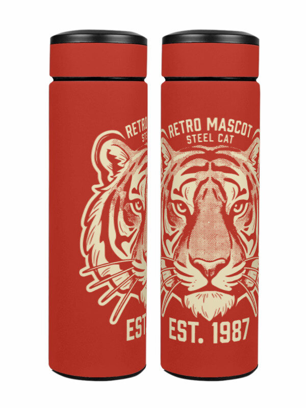 Термос «Тигр ретро маскот EST 1987 современный» (красный)