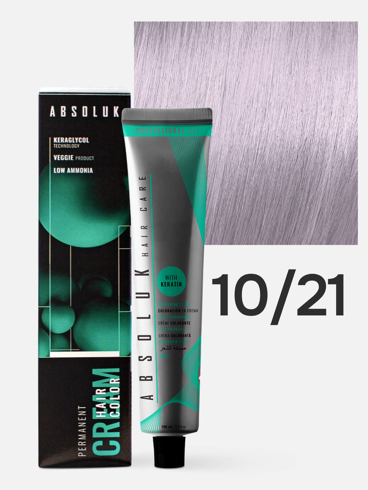 Крем - краска для волос профессиональная Absoluk Hair Color Cream 10.21 Светлый блонд Перламутрово-пепельный, 100 мл
