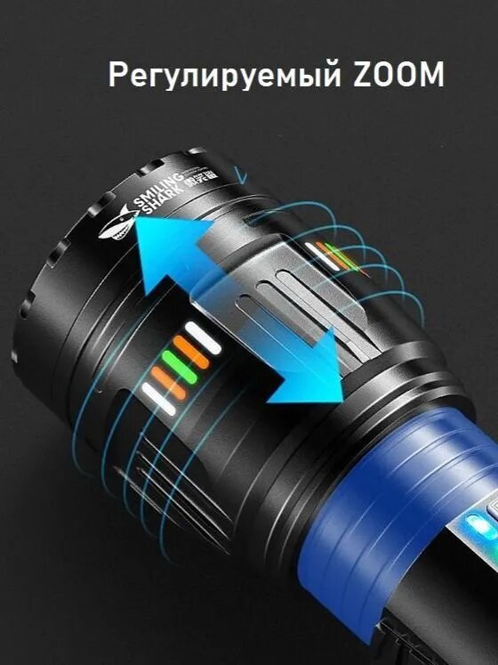 Фонарь ручной мощный 40000 Лм, 60 Вт, дальность 5000 м, нейтральный белый свет, IPX6, встроенный аккумулятор — фото 1