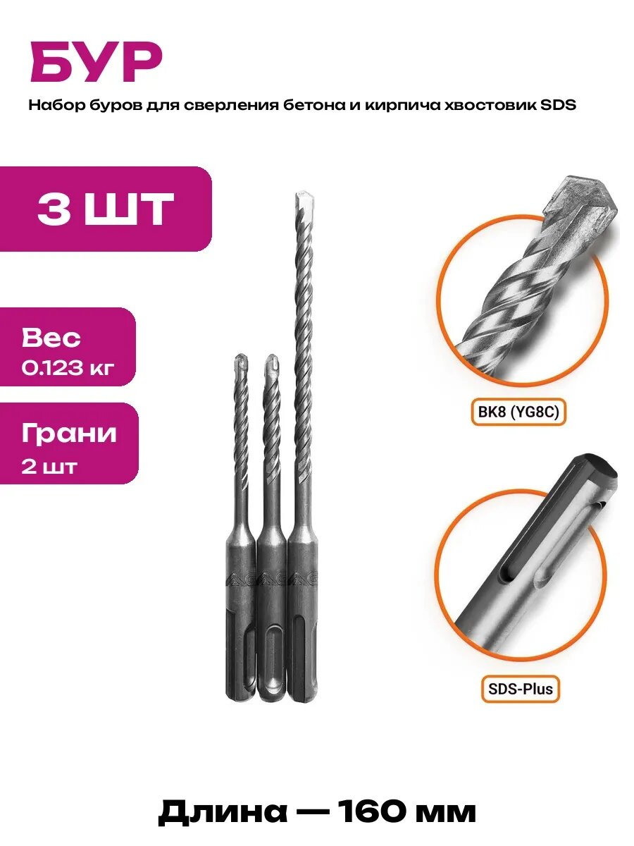 Буры по бетону SDS-plus для перфоратора диаметр 5 мм и 6 мм